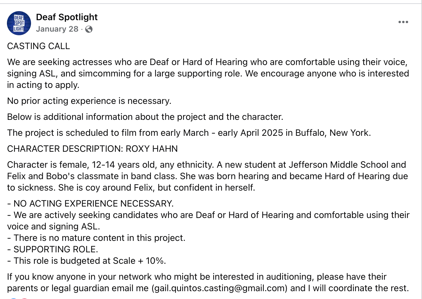 Casting Notice - March 2025 - DEAF MOVIE DATABASE